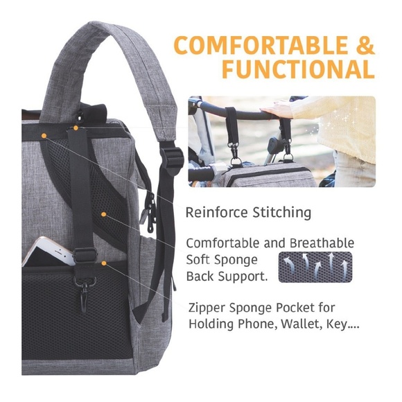 Bags | Grey Diaper Bag | Poshmark